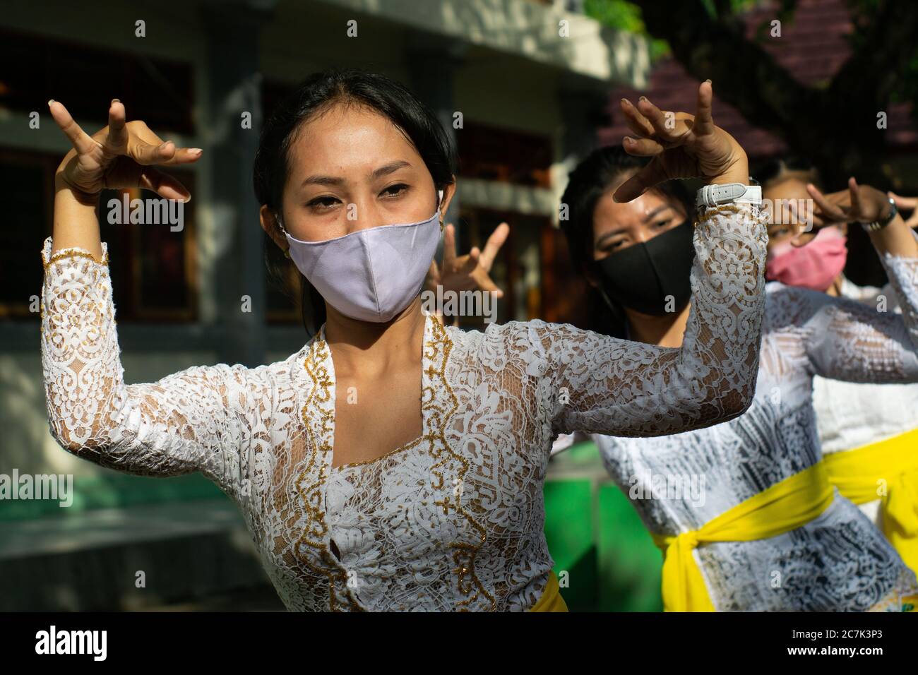 BALI/INDONESIA-JULY 3 2020: The New Normal life in Bali. The prayer at ...