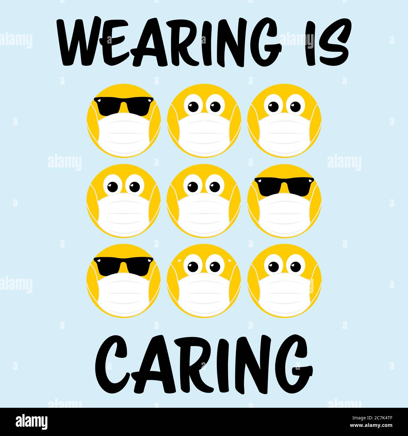 Wearing is caring text with face mask wearing emoji mask changing ...