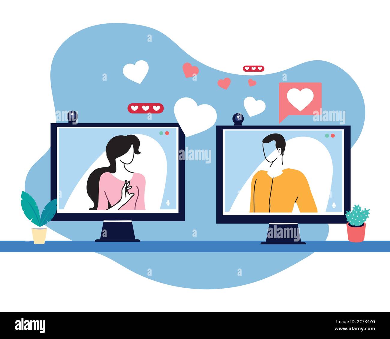 couple in love communicate by electronic devices vector illustration ...