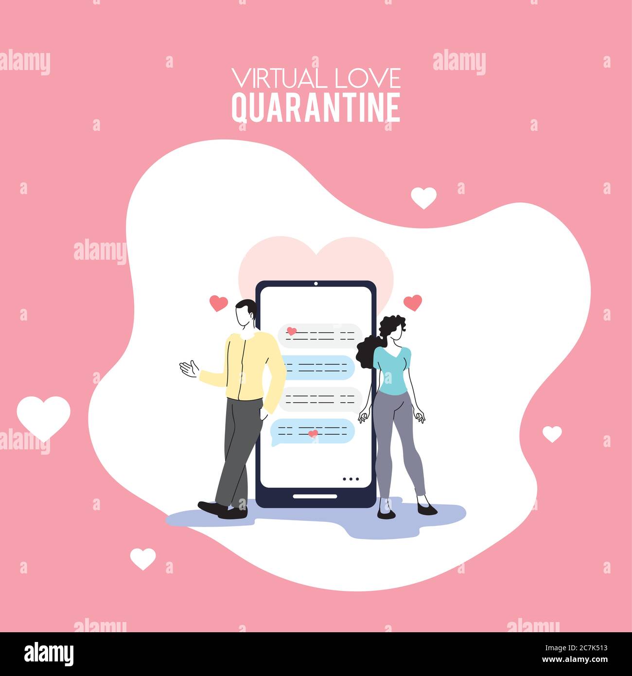 couple sending love messages by cell phone vector illustration design ...