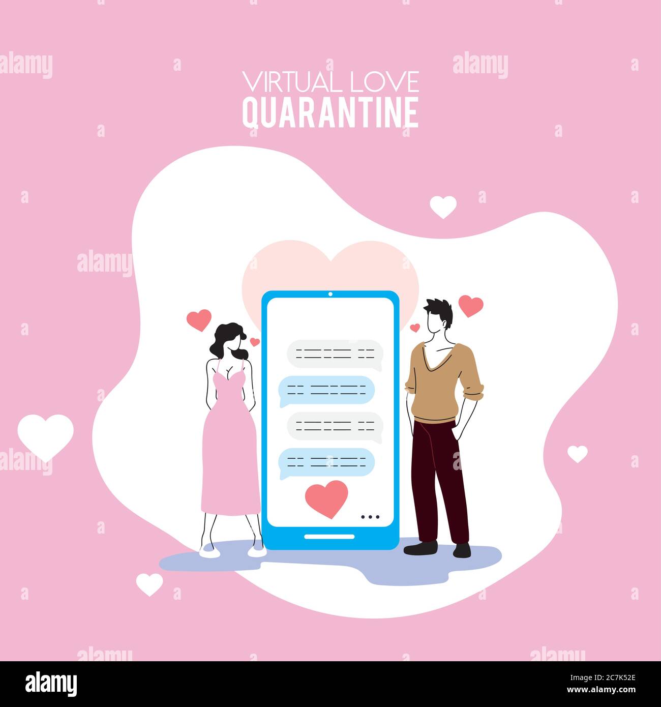 couple sending love messages by cell phone vector illustration design ...