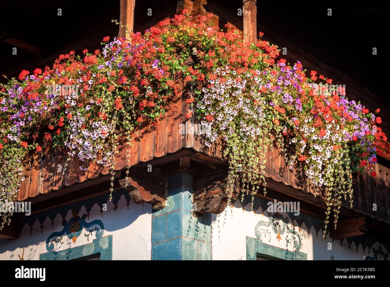 Obertilliach, typical facades of historic houses with decorations and ...