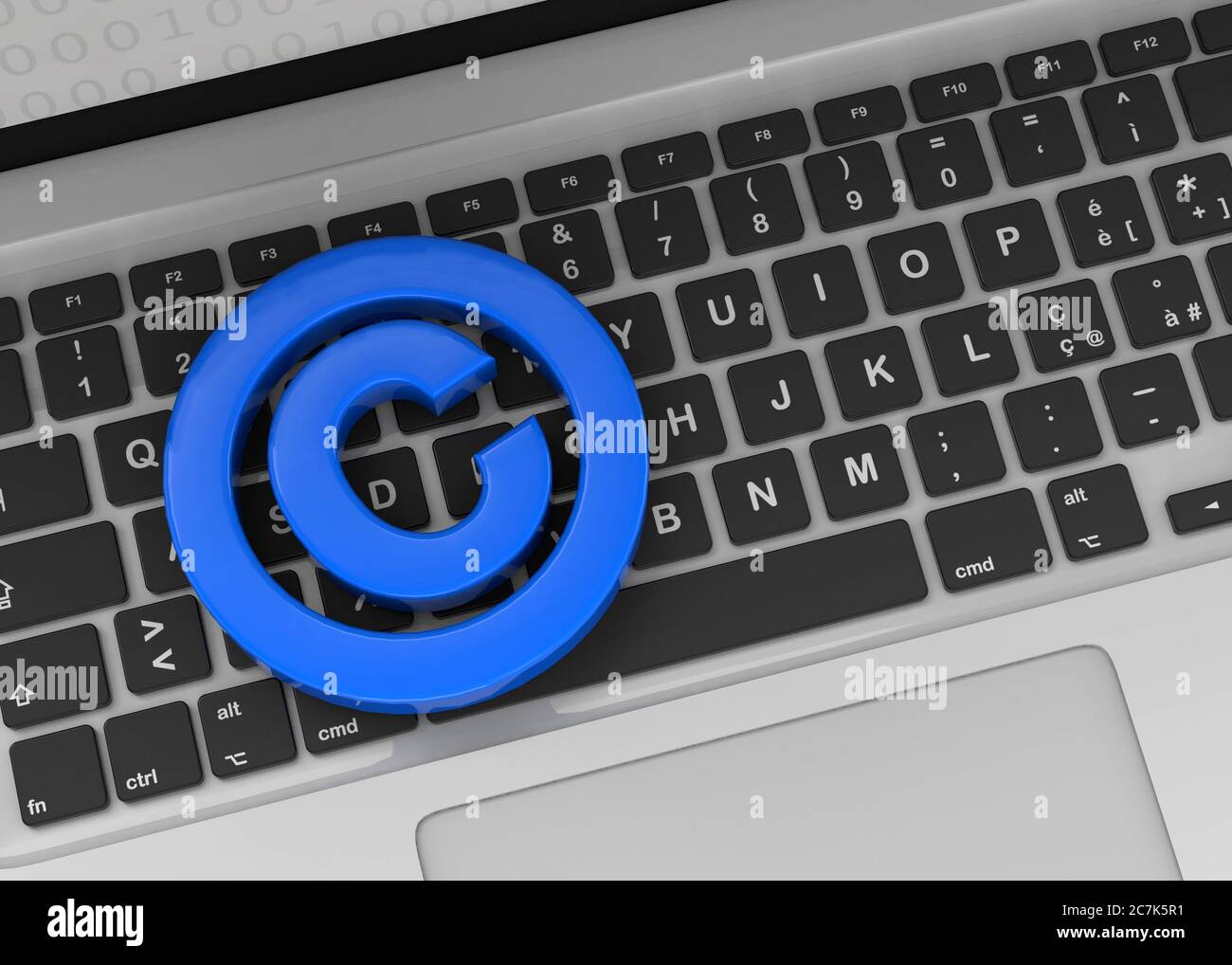Copyright icon on the keyboard of a laptop - 3d Stock Photo - Alamy