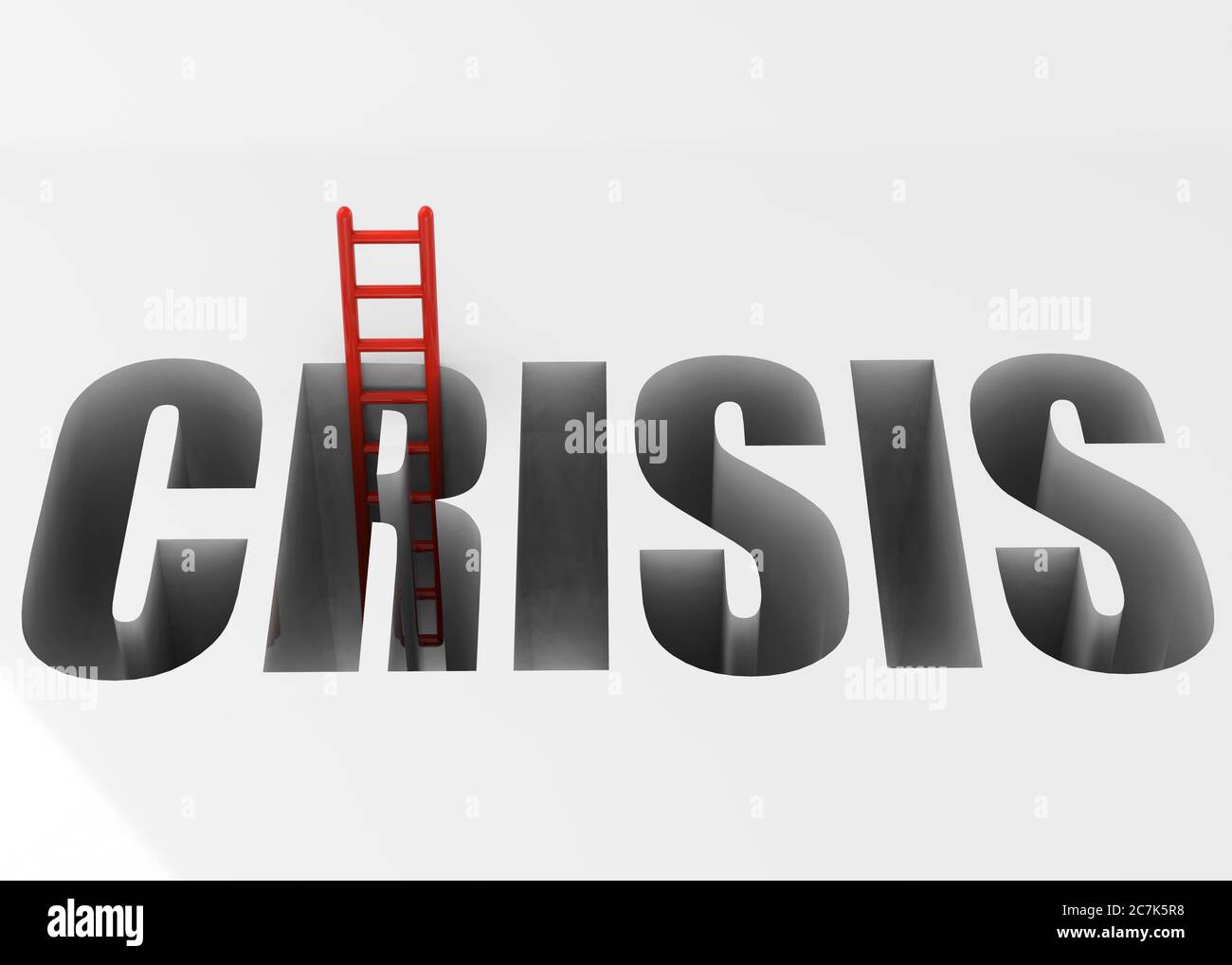 Ladder comes out from the Crisis letter - 3d Concept Stock Photo - Alamy
