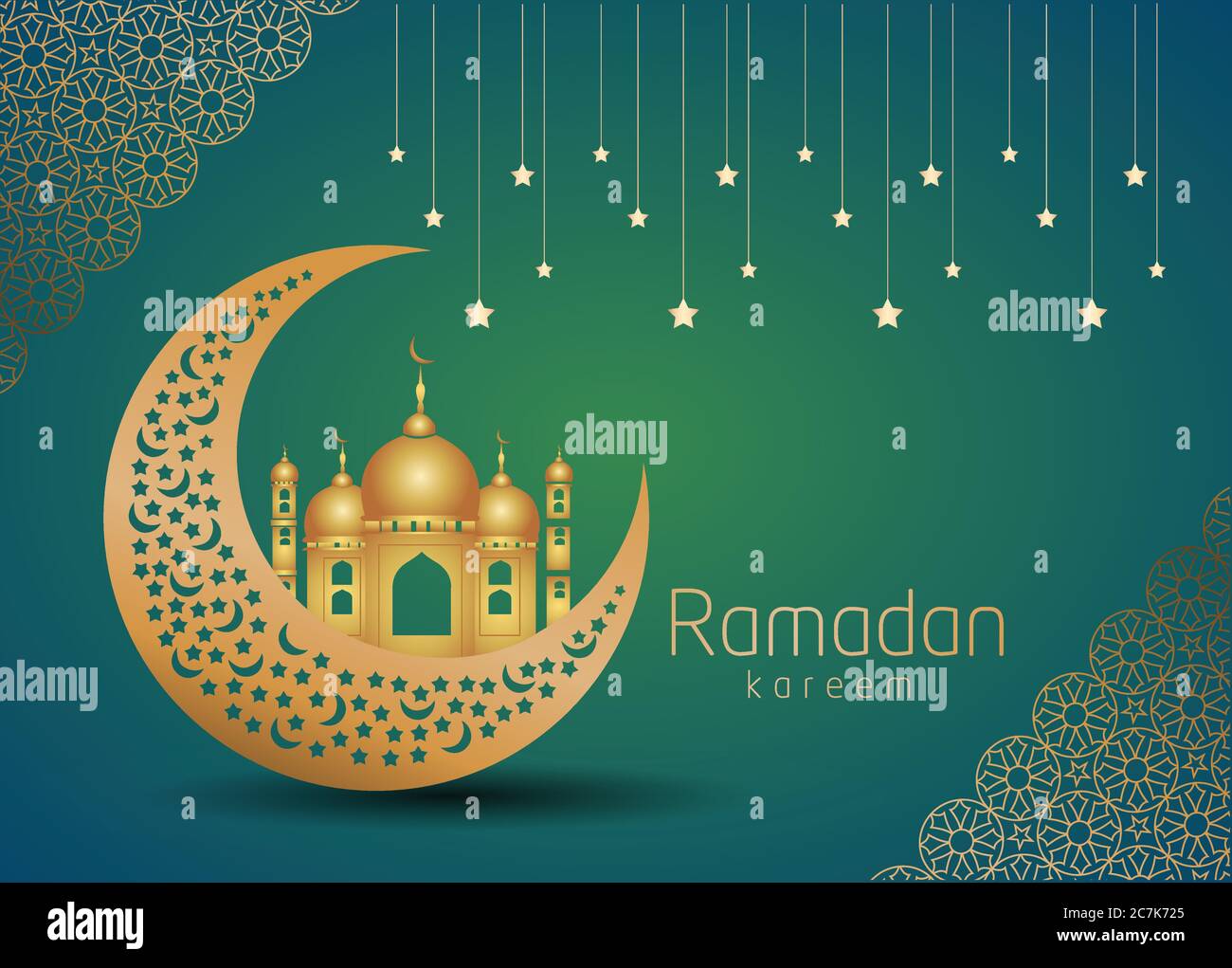 Crescent Islamic with Hanging Lantern for Ramadan Kareem and eid ...