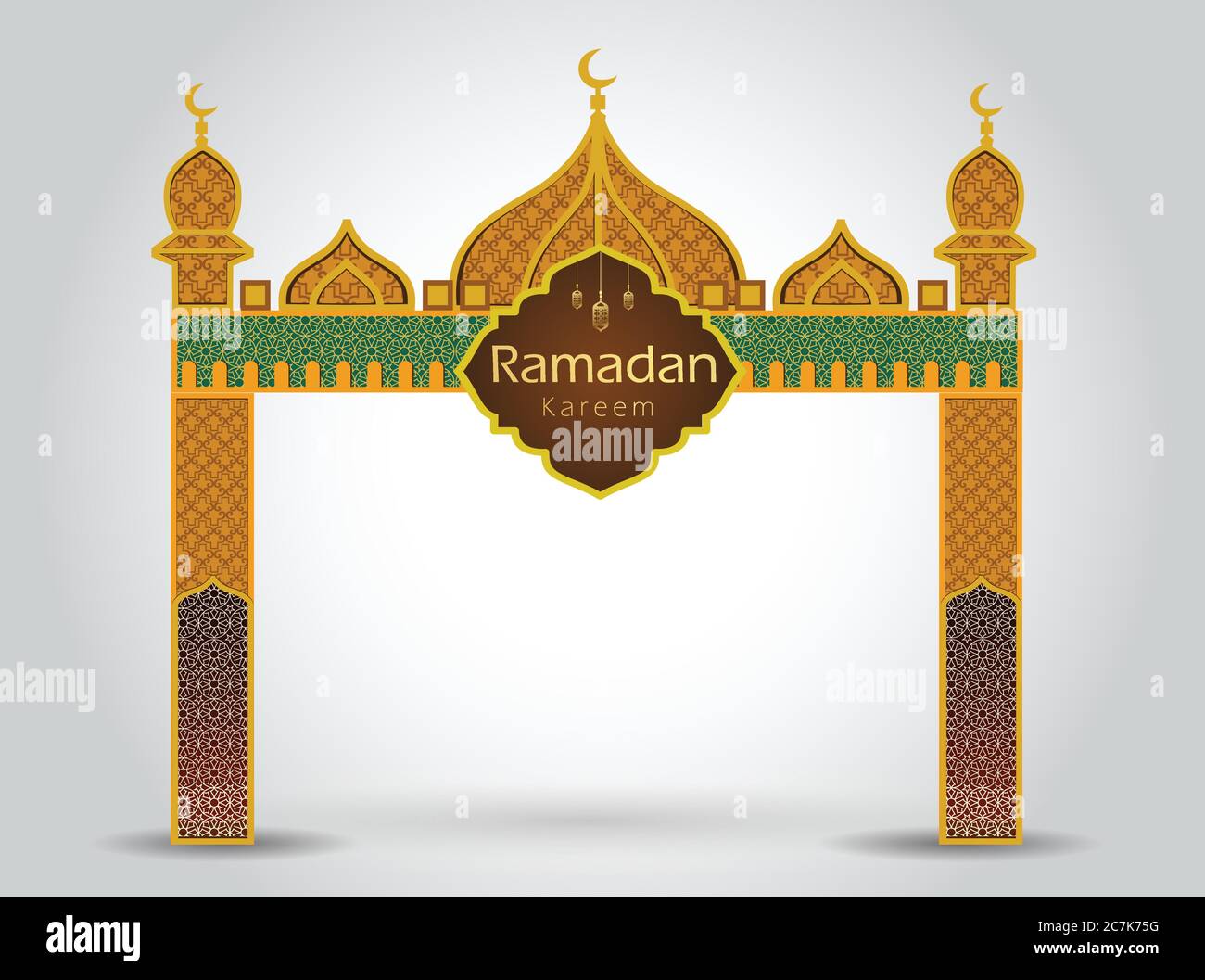 Ramadan background with golden event entrance arch, with golden arabic ...