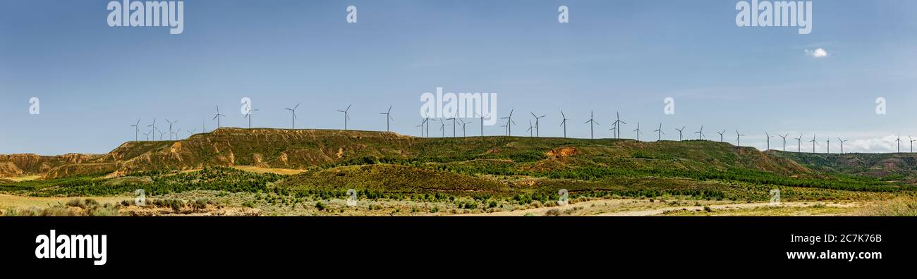 Wind farm in the Bardenas Reales desert in Navarre, Spain Stock Photo ...