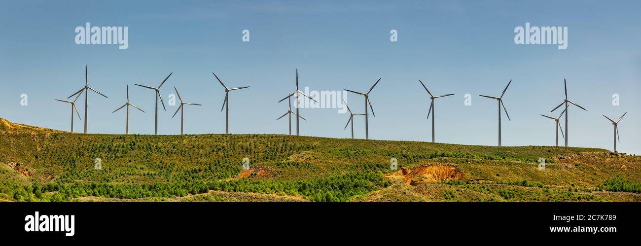 Wind farm in the Bardenas Reales desert in Navarre, Spain Stock Photo ...