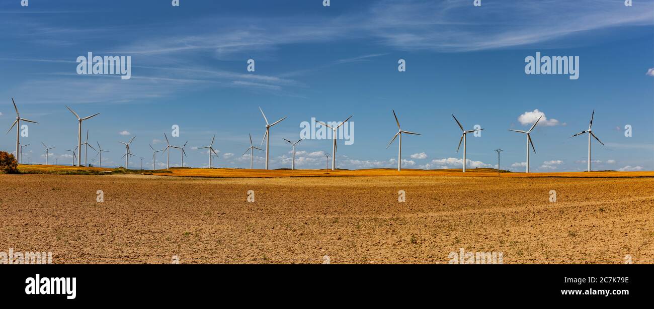 Wind farm in the Bardenas Reales desert in Navarre, Spain Stock Photo ...
