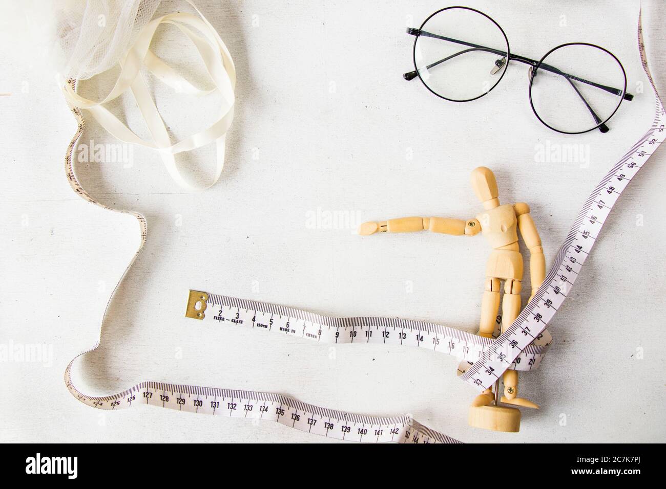 sew set, sew things on the white background. measuring and glass ...