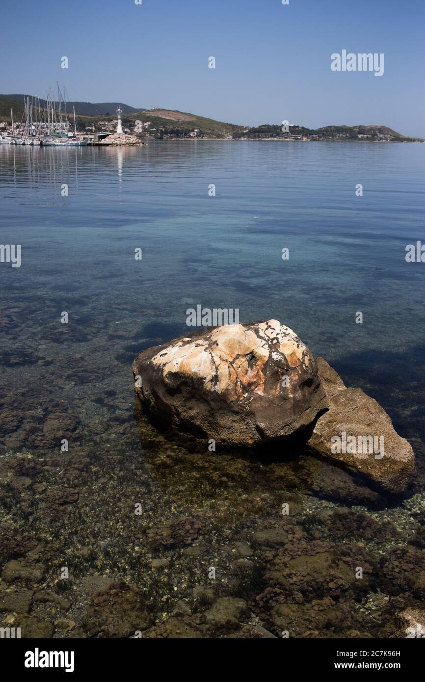 Urla, Turkey - may 12, 2020 : Harbour view in Iskele, Urla. Urla is ...