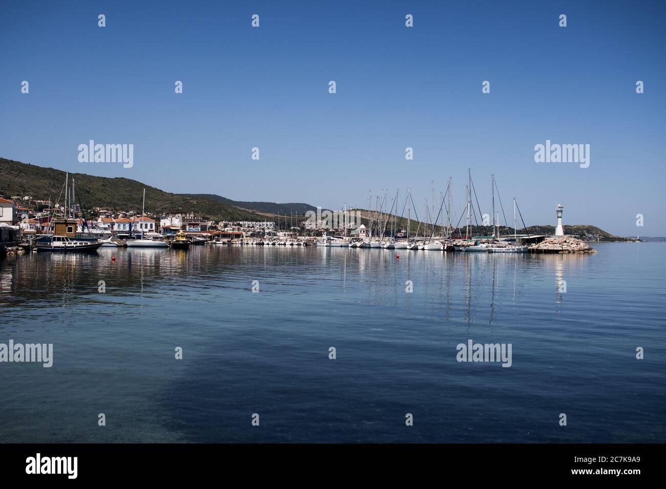 Urla, Turkey - may 12, 2020 : Harbour view in Iskele, Urla. Urla is ...