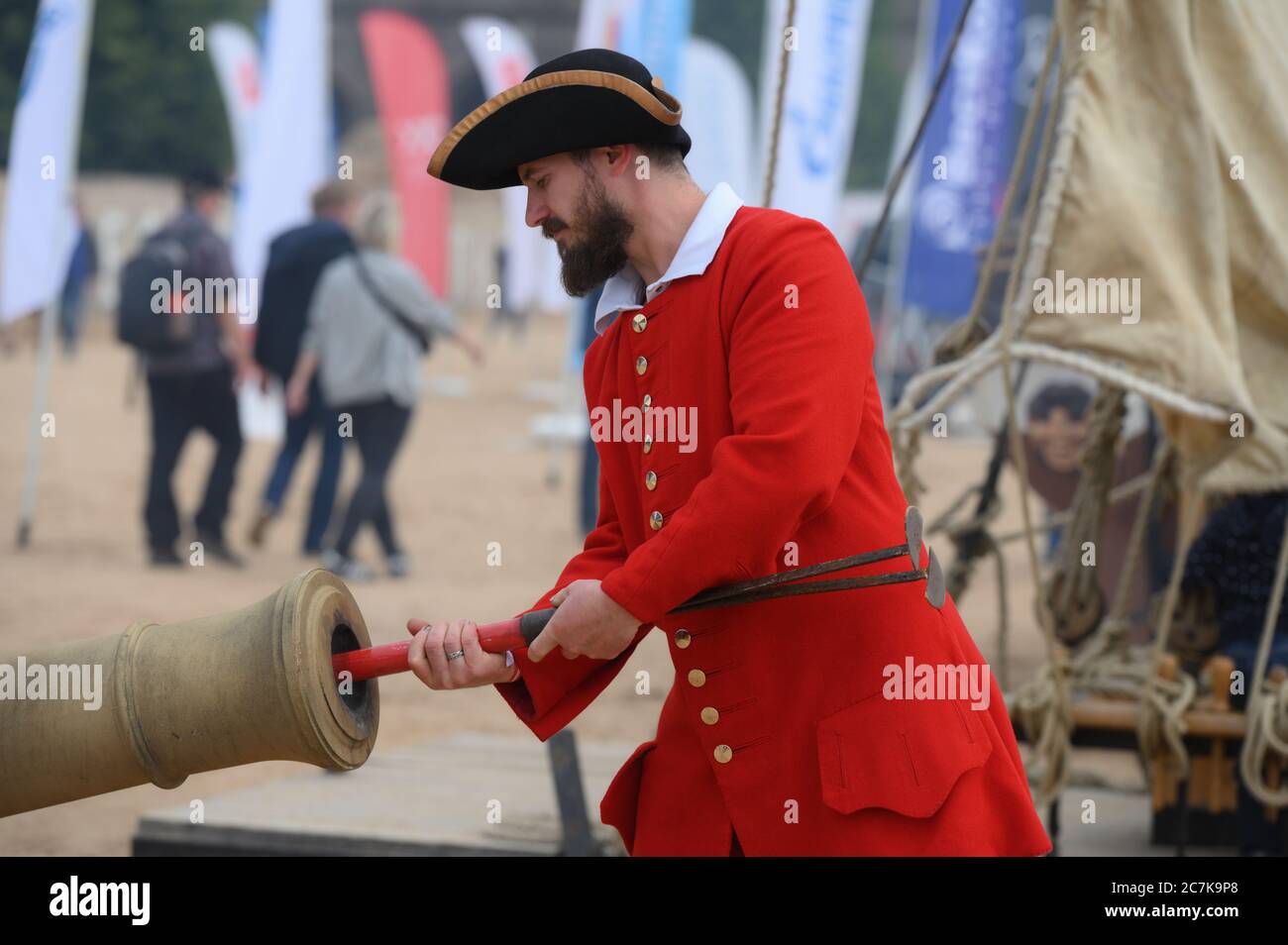 Russian solder in vintage uniform ramming charge during the Baltic ...
