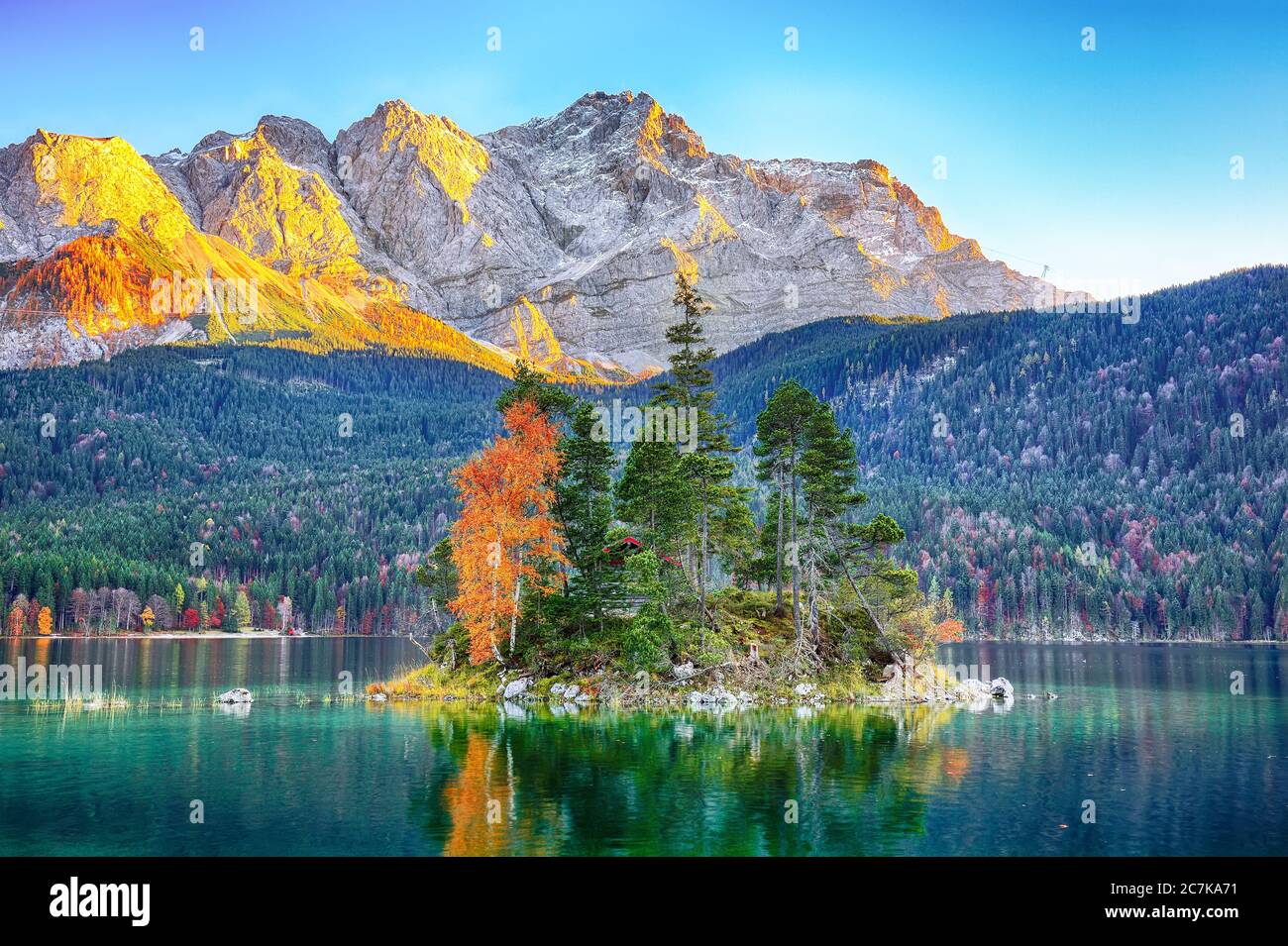 Charming autumn landscape of islands with pine-trees in the middle of ...