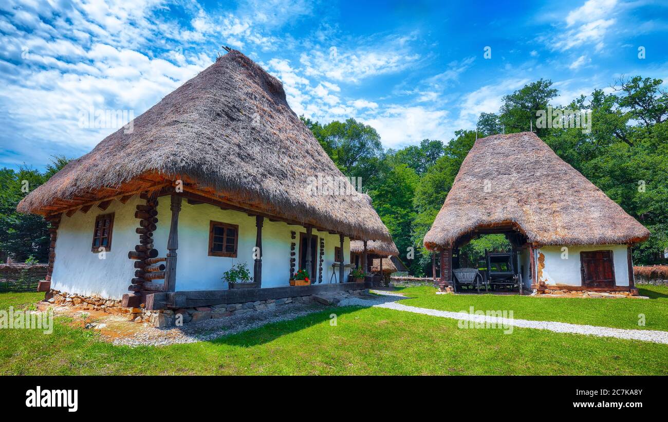 Fantastic summer scene in Transylvania. View of traditional romanian ...