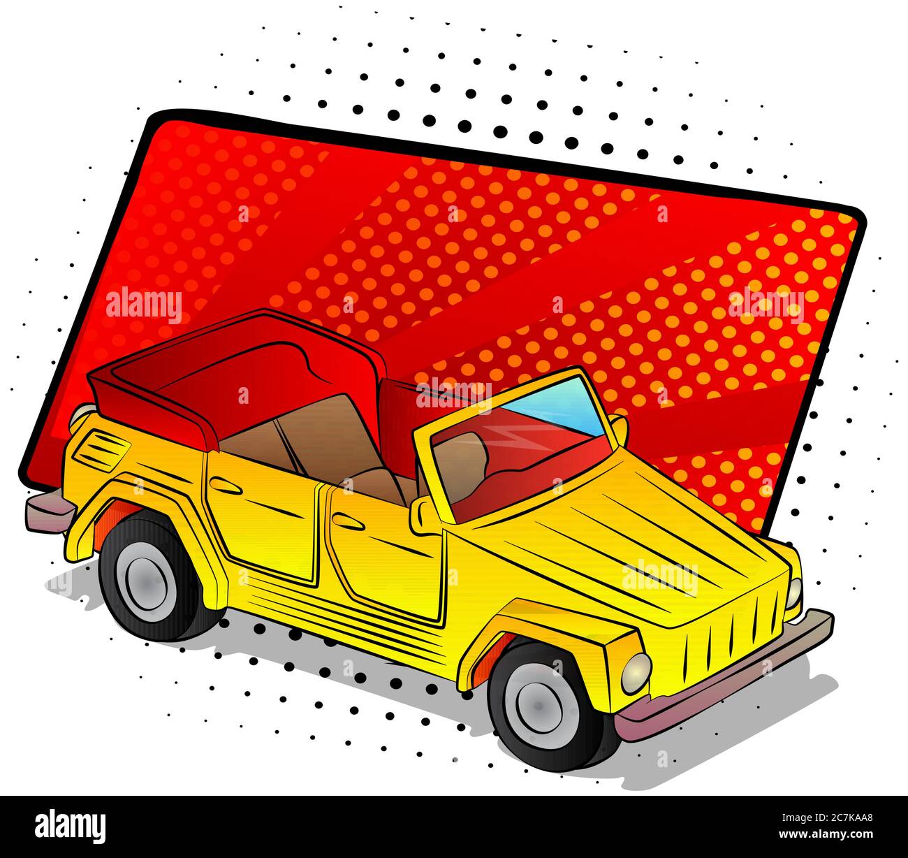 Comic book style, cartoon vector illustration of a cool retro cabriolet ...