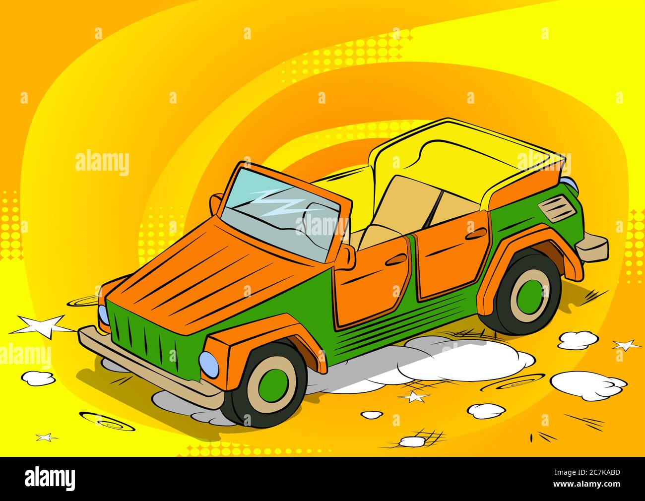 Comic book style, cartoon vector illustration of a cool retro cabriolet ...