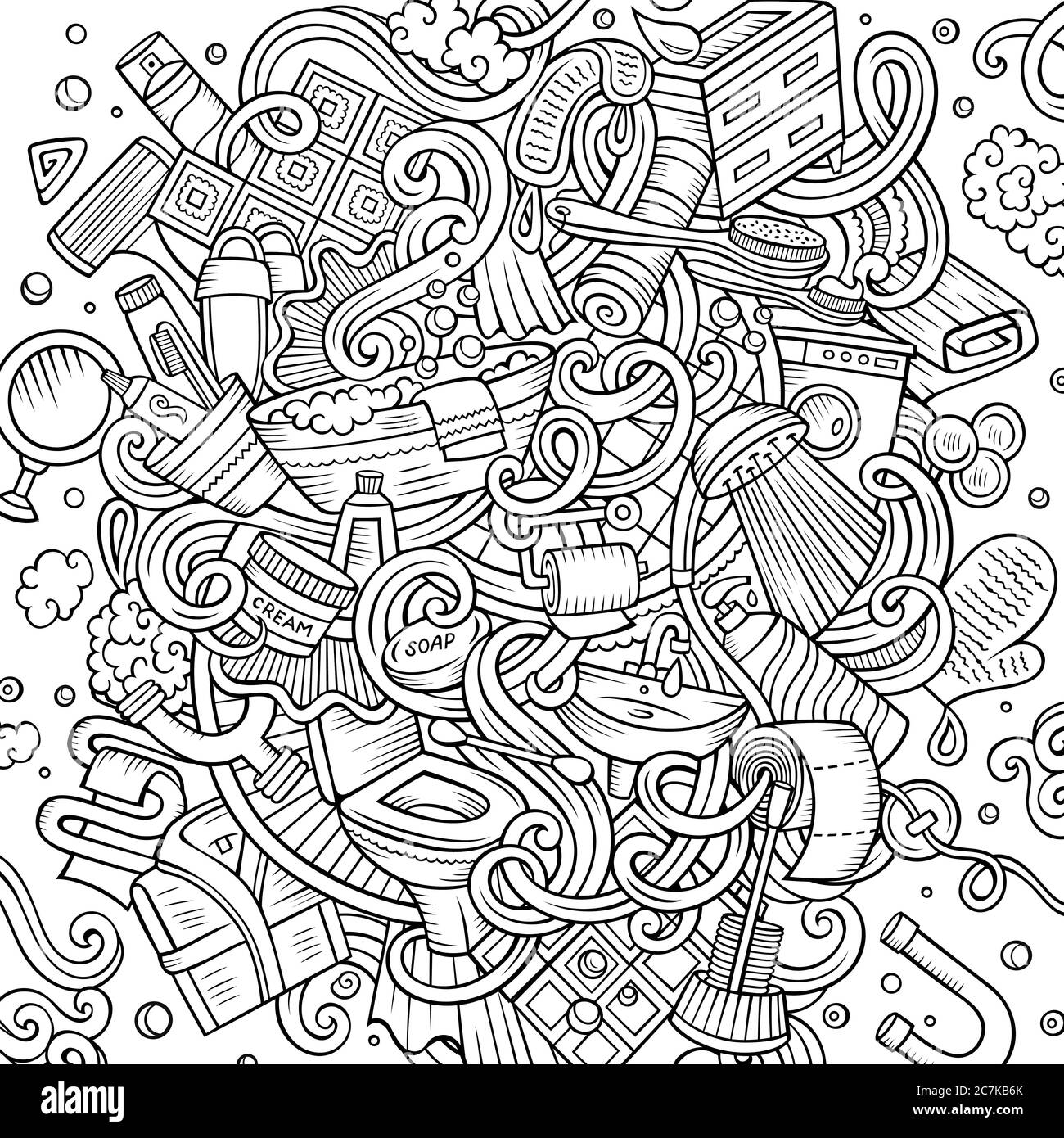 Cartoon cute doodles Bathroom line art illustration Stock Vector Image ...