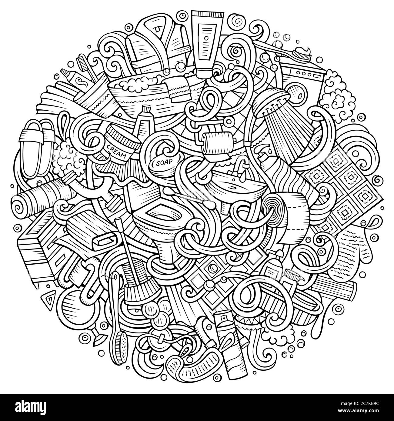 Cartoon cute doodles Bathroom line art illustration Stock Vector Image ...