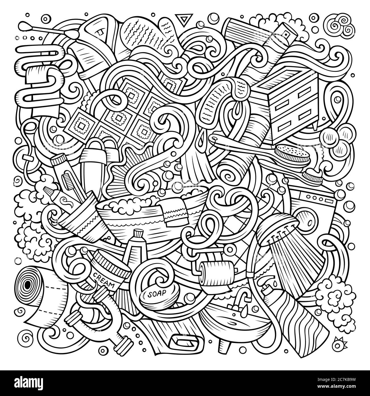 Cartoon cute doodles Bathroom line art illustration Stock Vector Image ...