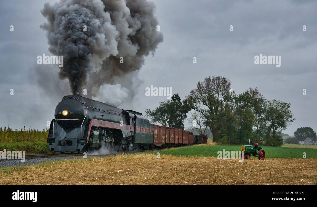 STRASBURG, UNITED STATES - Oct 06, 2019: Steam Freight Train Passing an ...