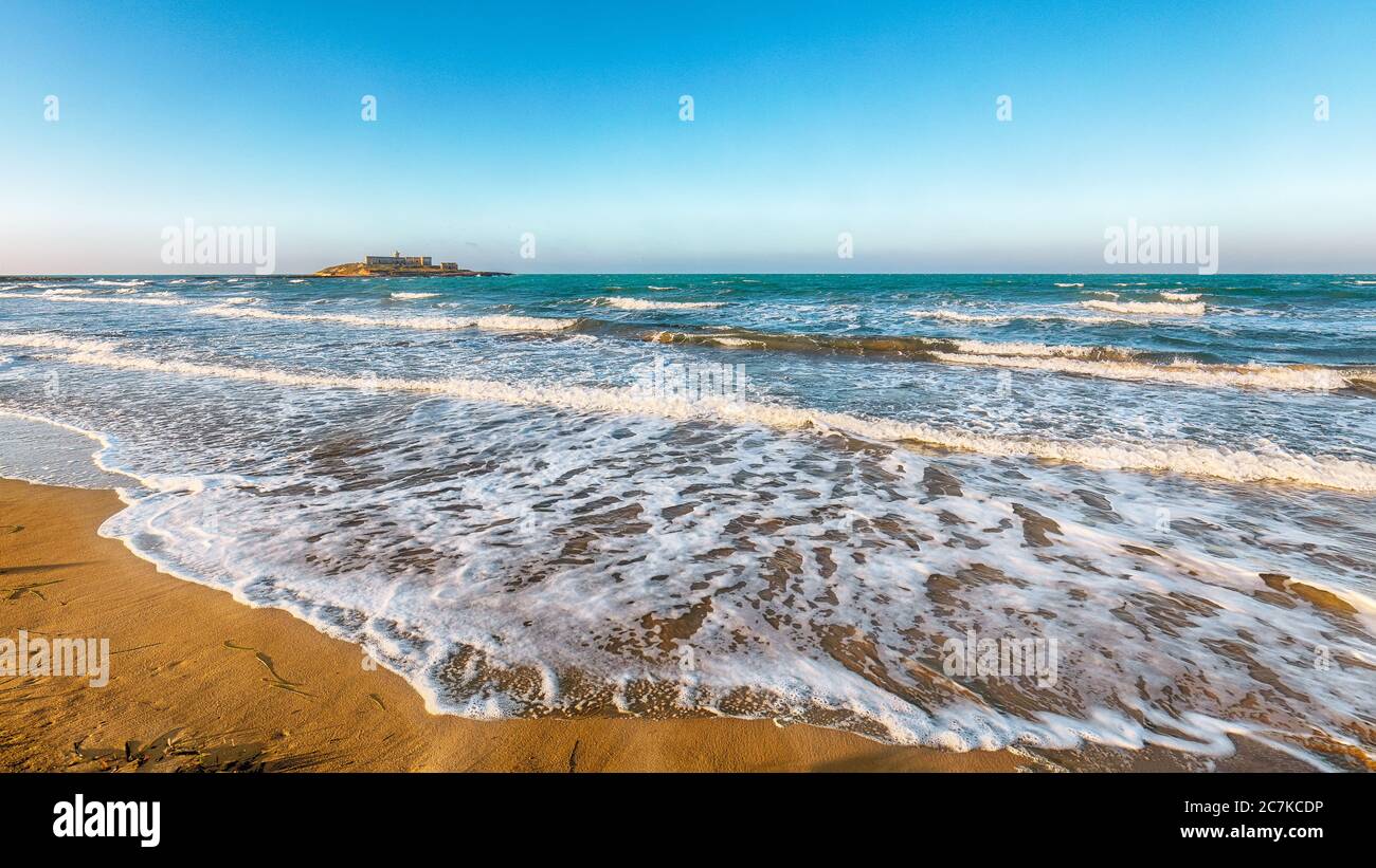 Colorful spring seascape on the Passero cape Sicily. Dramatic morning ...