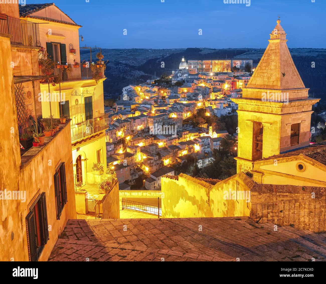 Sunset at the old baroque town of Ragusa Ibla in Sicily. Ragusa Ibla ...
