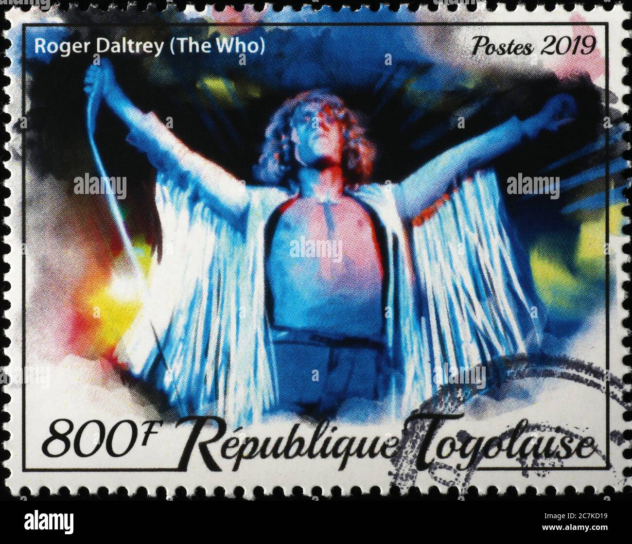 Roger Daltrey of the Who at Woodstock on postage stamp of Togo Stock ...