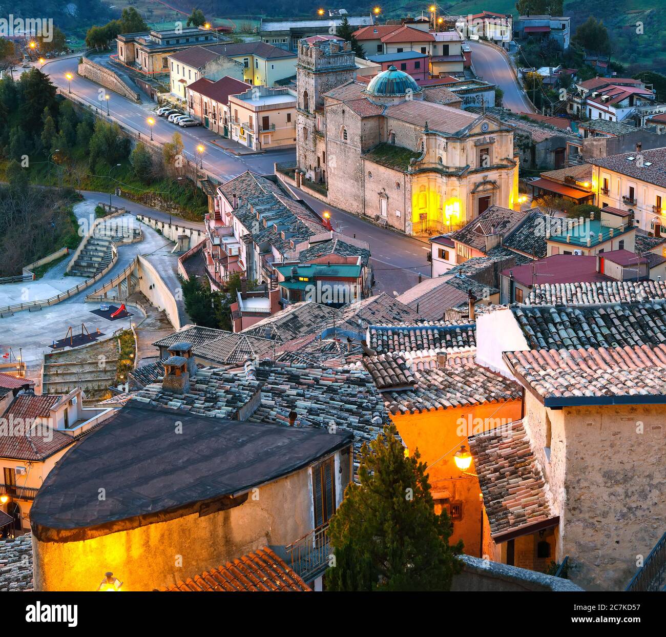 Sunrise over old famous medieval village Stilo in Calabria. View on ...