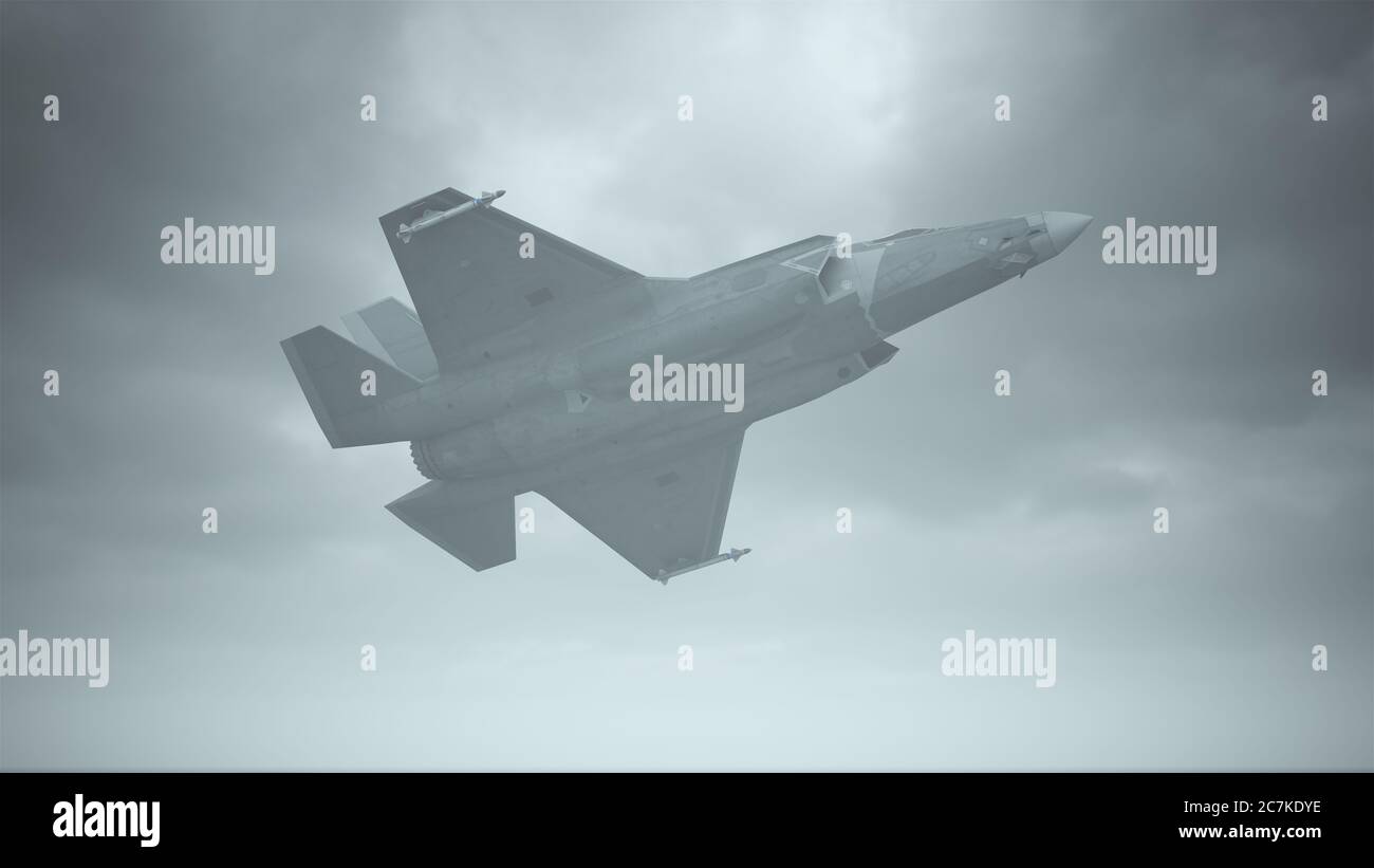 Strike Fighter Jet Aircraft Flying Low Overcast Day 3d illustration 3d ...