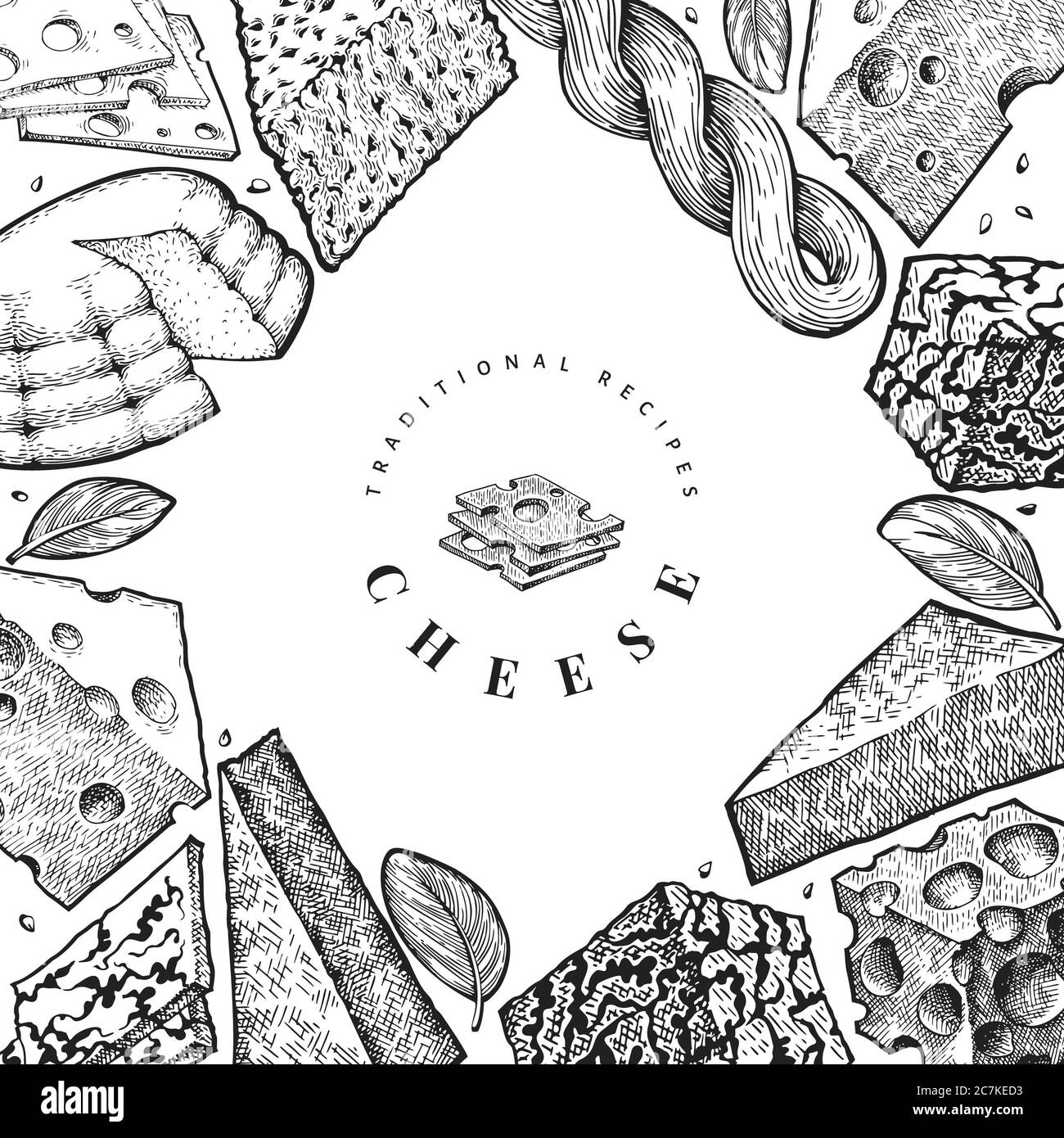 Cheese design template. Hand drawn vector dairy illustration. Engraved ...