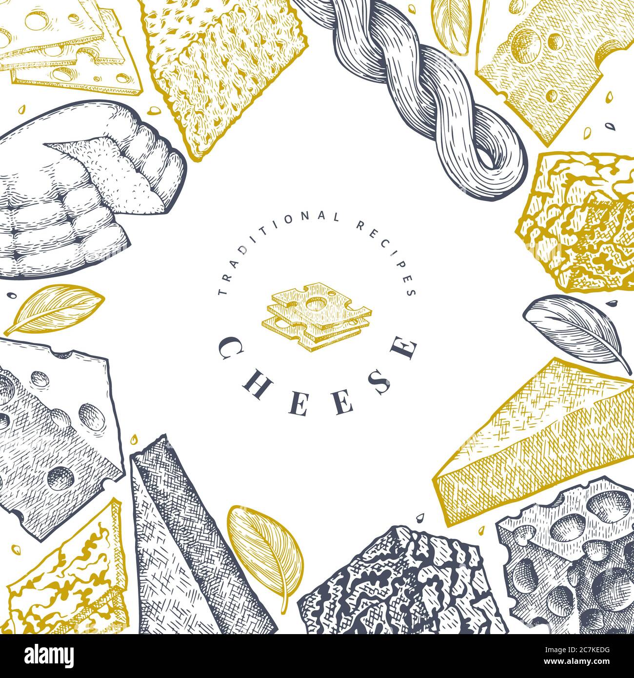 Cheese design template. Hand drawn vector dairy illustration. Engraved ...