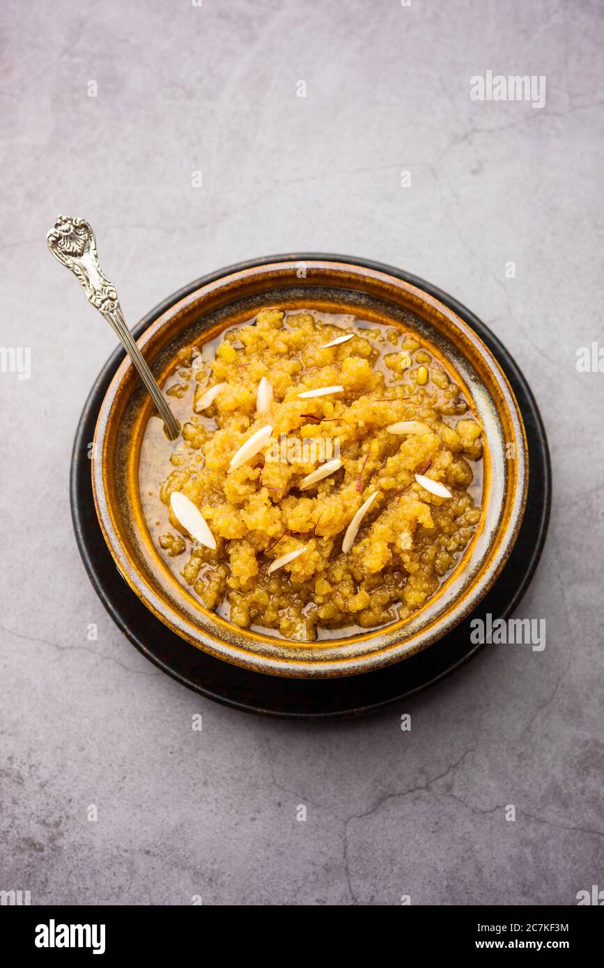 Moong dal halwa is a classic Indian sweet dish made with moong lentils ...