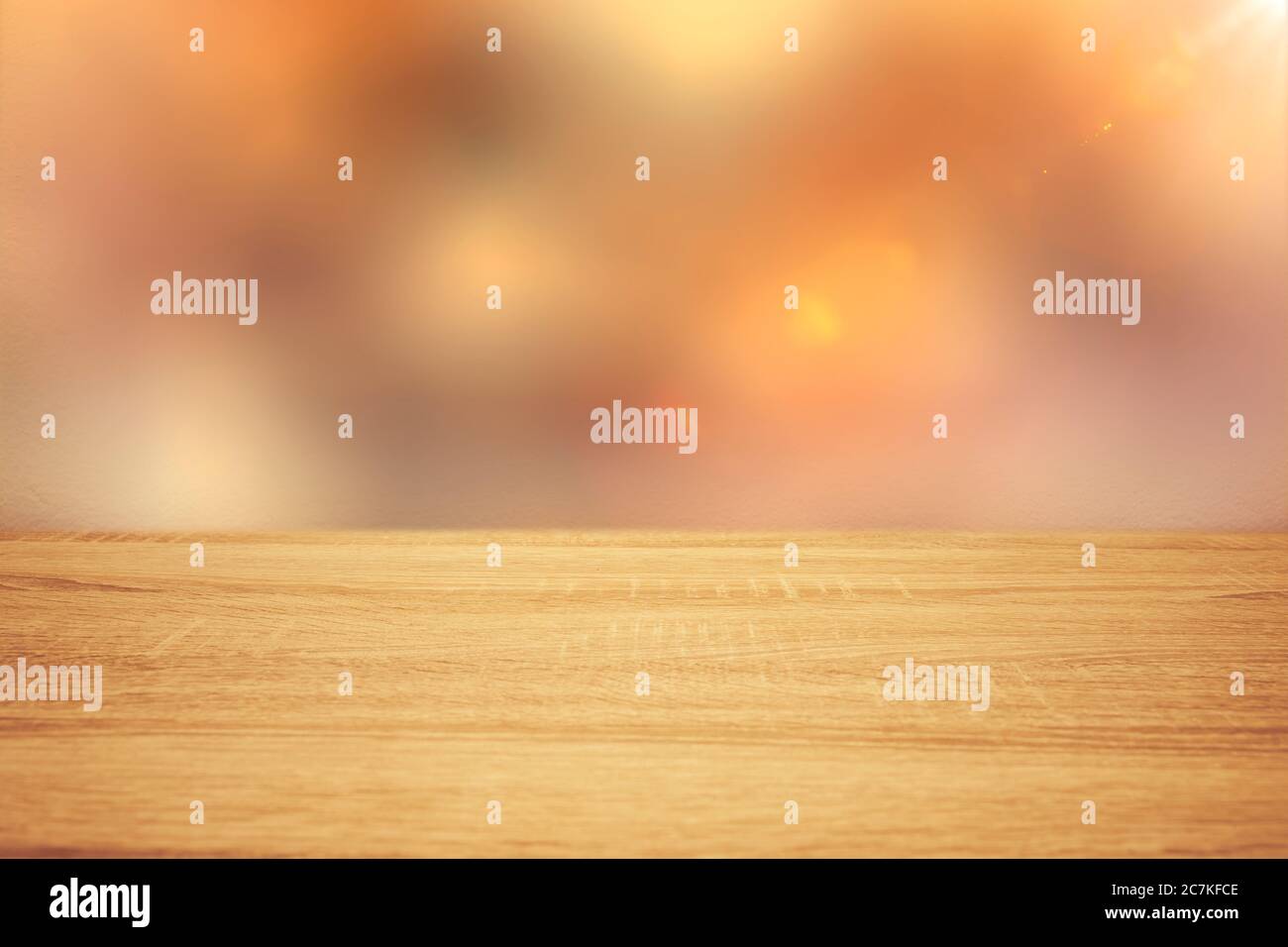 Natural wooden table with blurred background Stock Photo - Alamy
