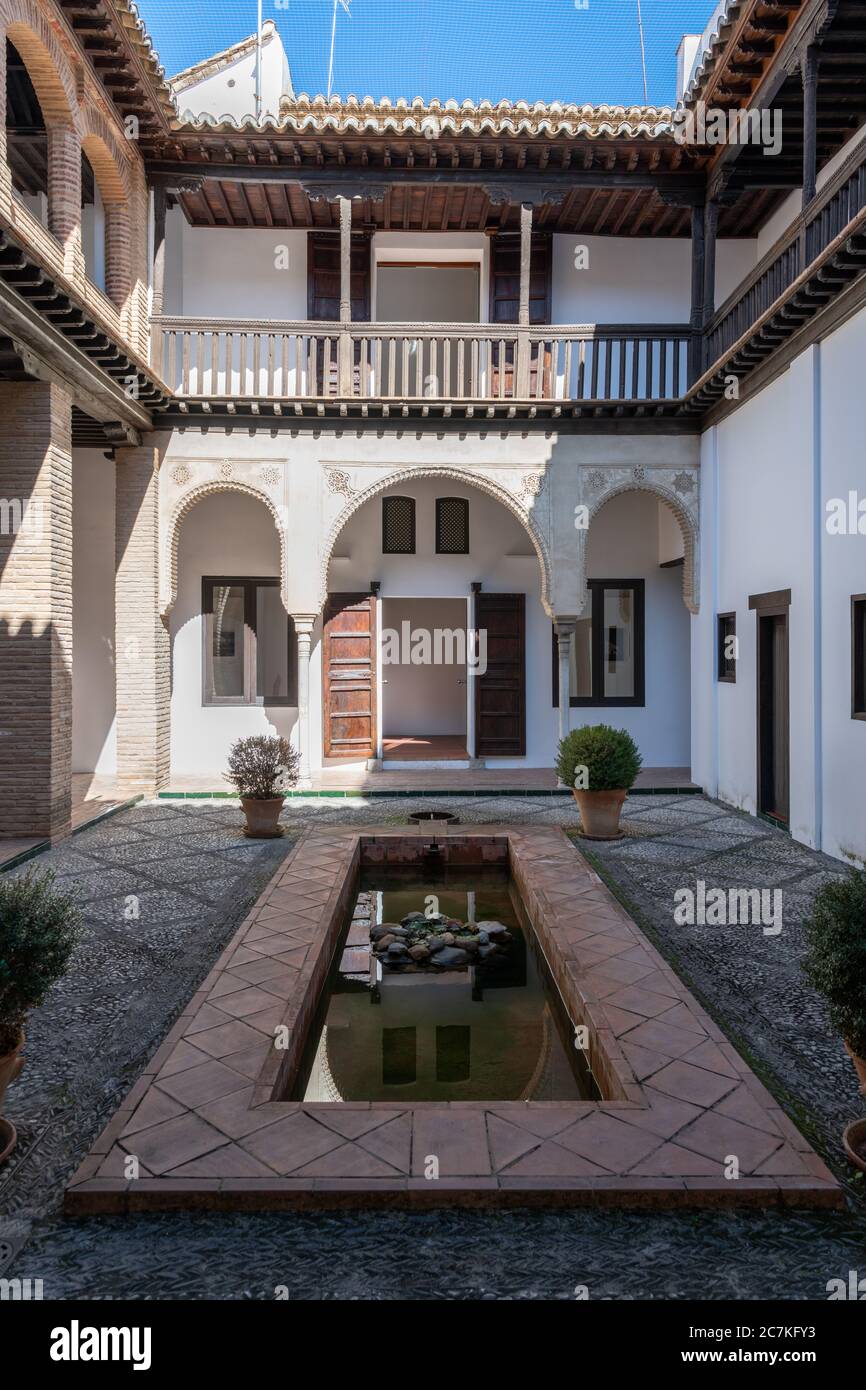 The rectangular portico patio of Casa Morisca de Horno de Oro, with its ...