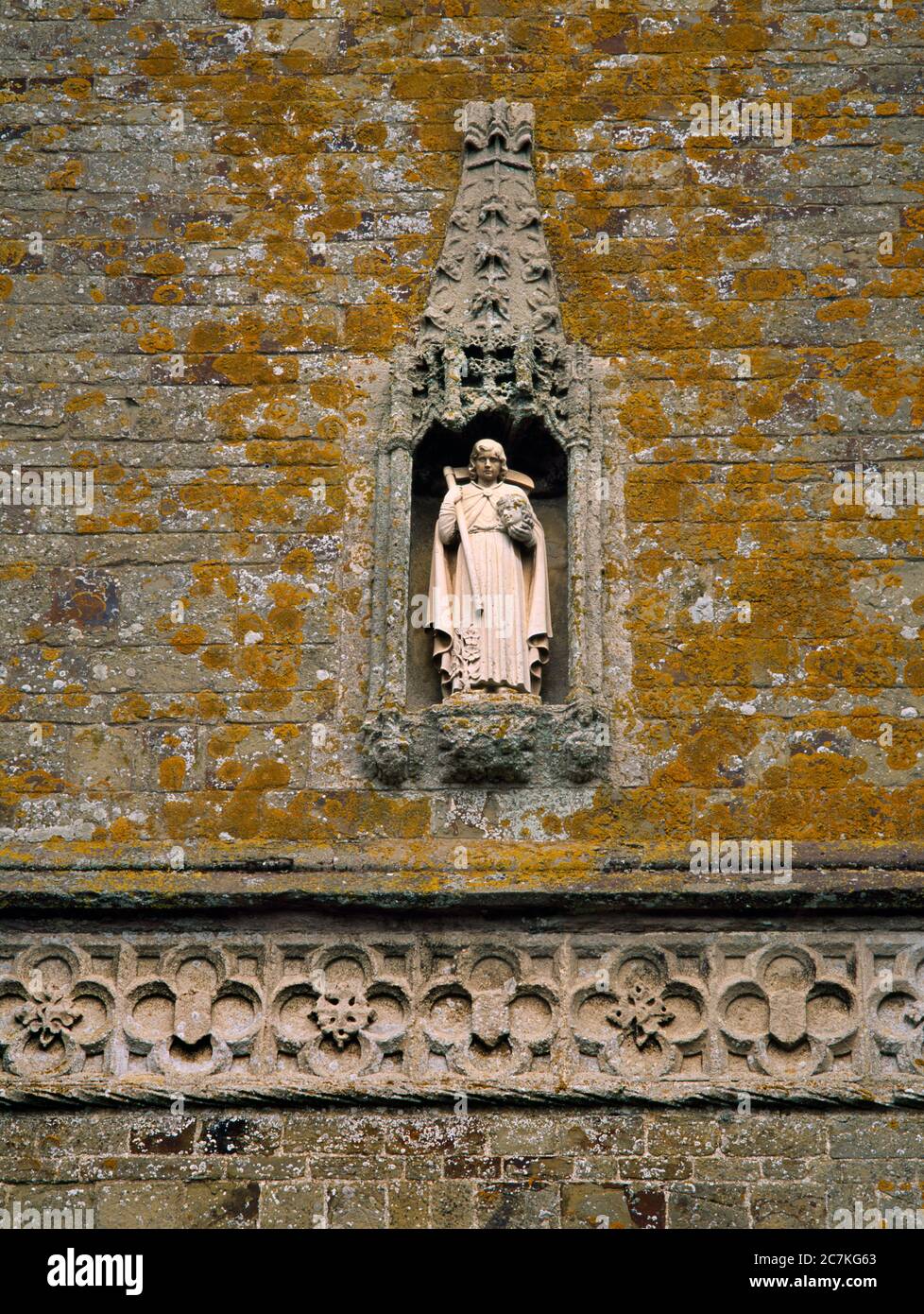 Modern statue of St Hieritha (St Urith) in a cusped & pinnacled niche ...