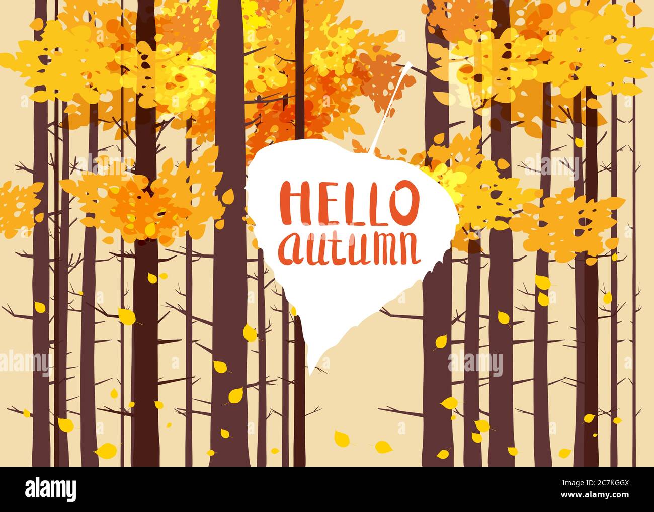 Hello autumn, lettering on an autumn leaf, fall, background landscape ...