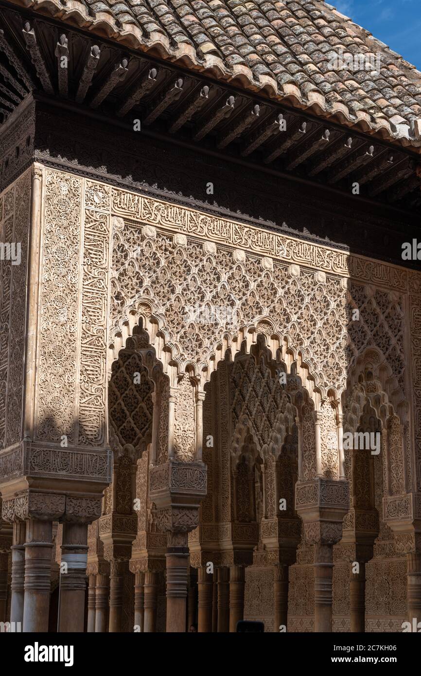 The highly ornate West Pavilion of the Courtyard of the Lions with its ...