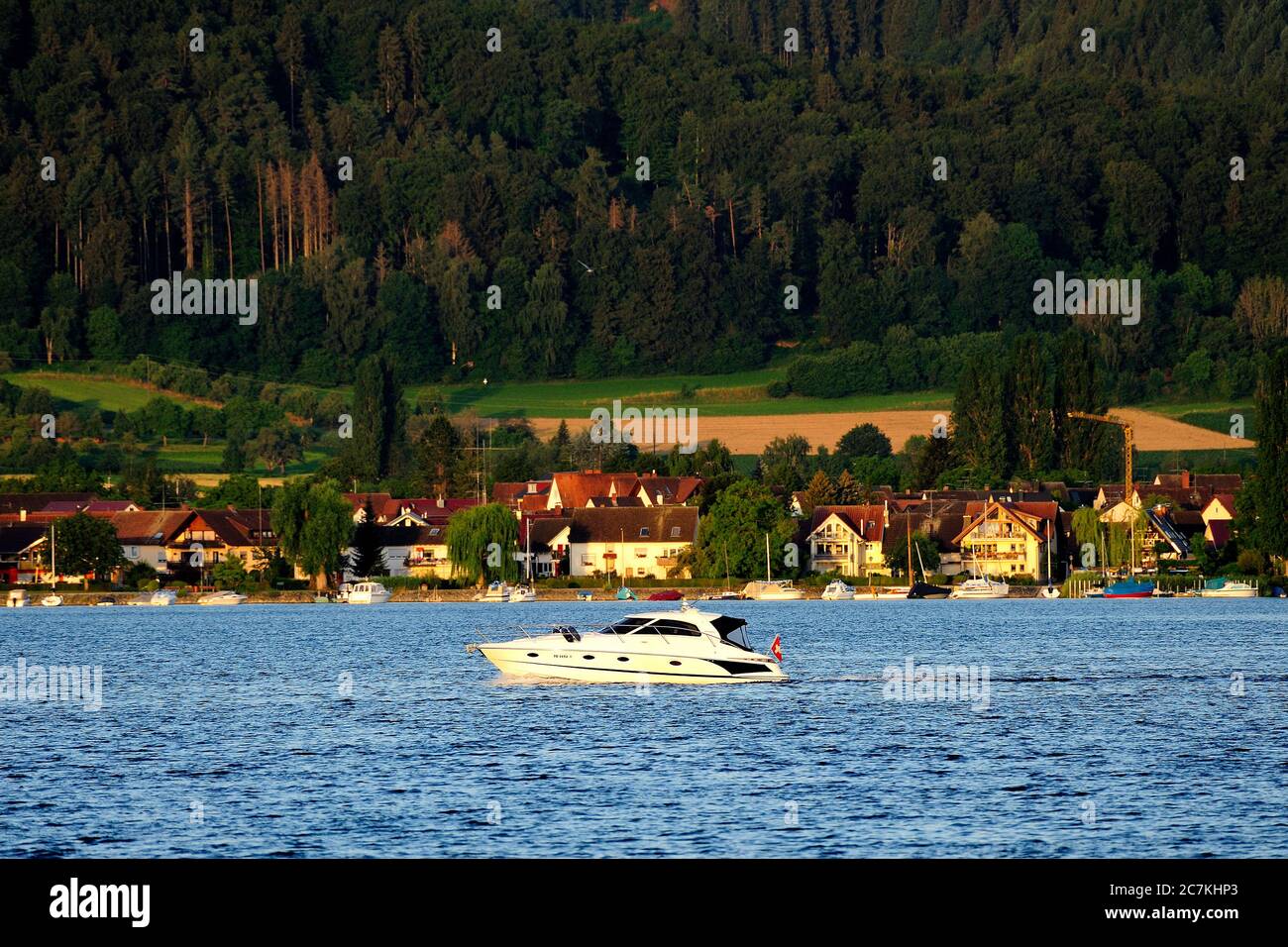 Lake Constance, a lake at the foot of the Alps, on the border between ...