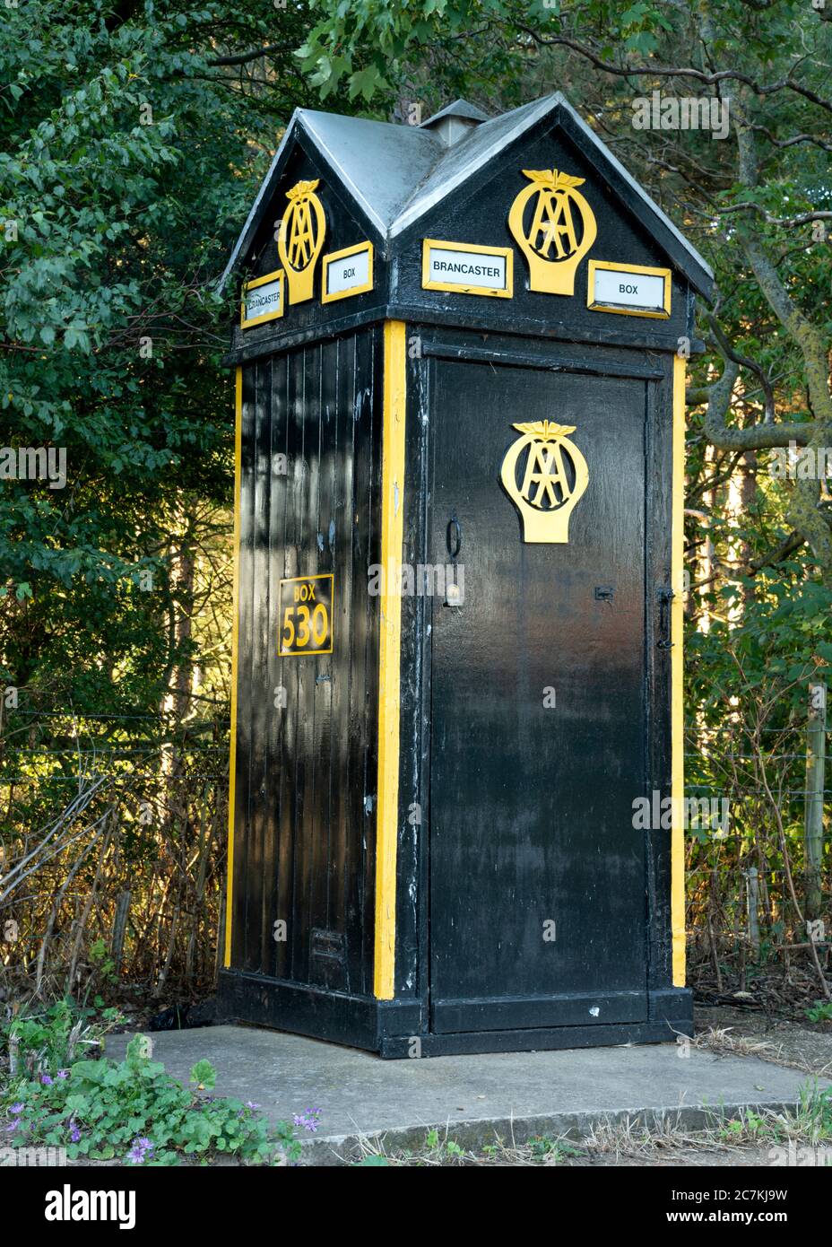 Early wooden retro style AA box brancaster north Norfolk Stock Photo ...