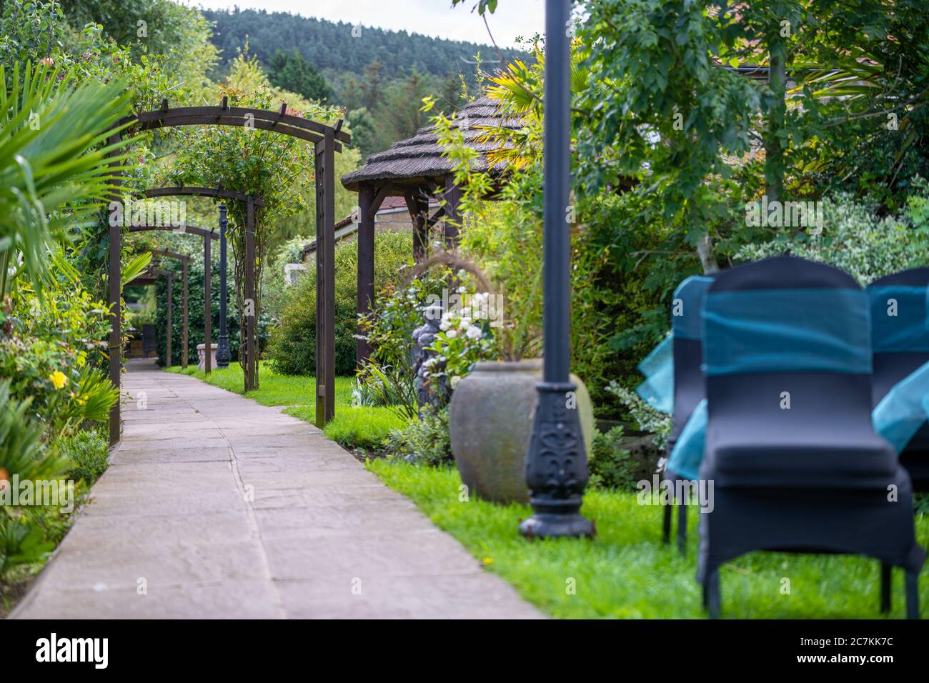 Beautiful shot of the path in an outdoor wedding venue surrounded by ...