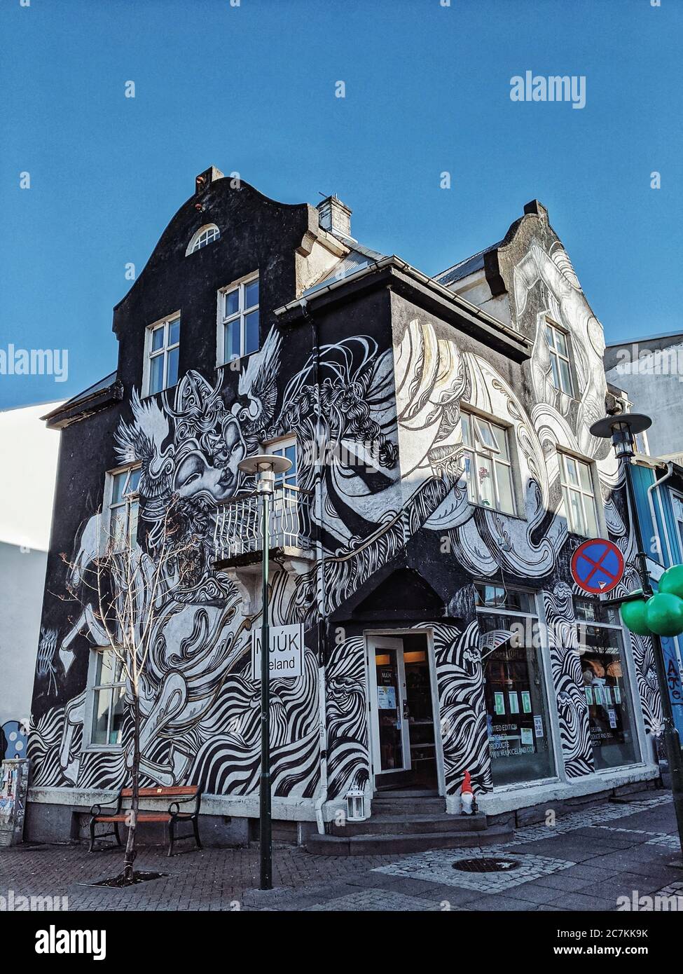 Viking woman in black and white, artist Caratoes in Iceland's capital ...
