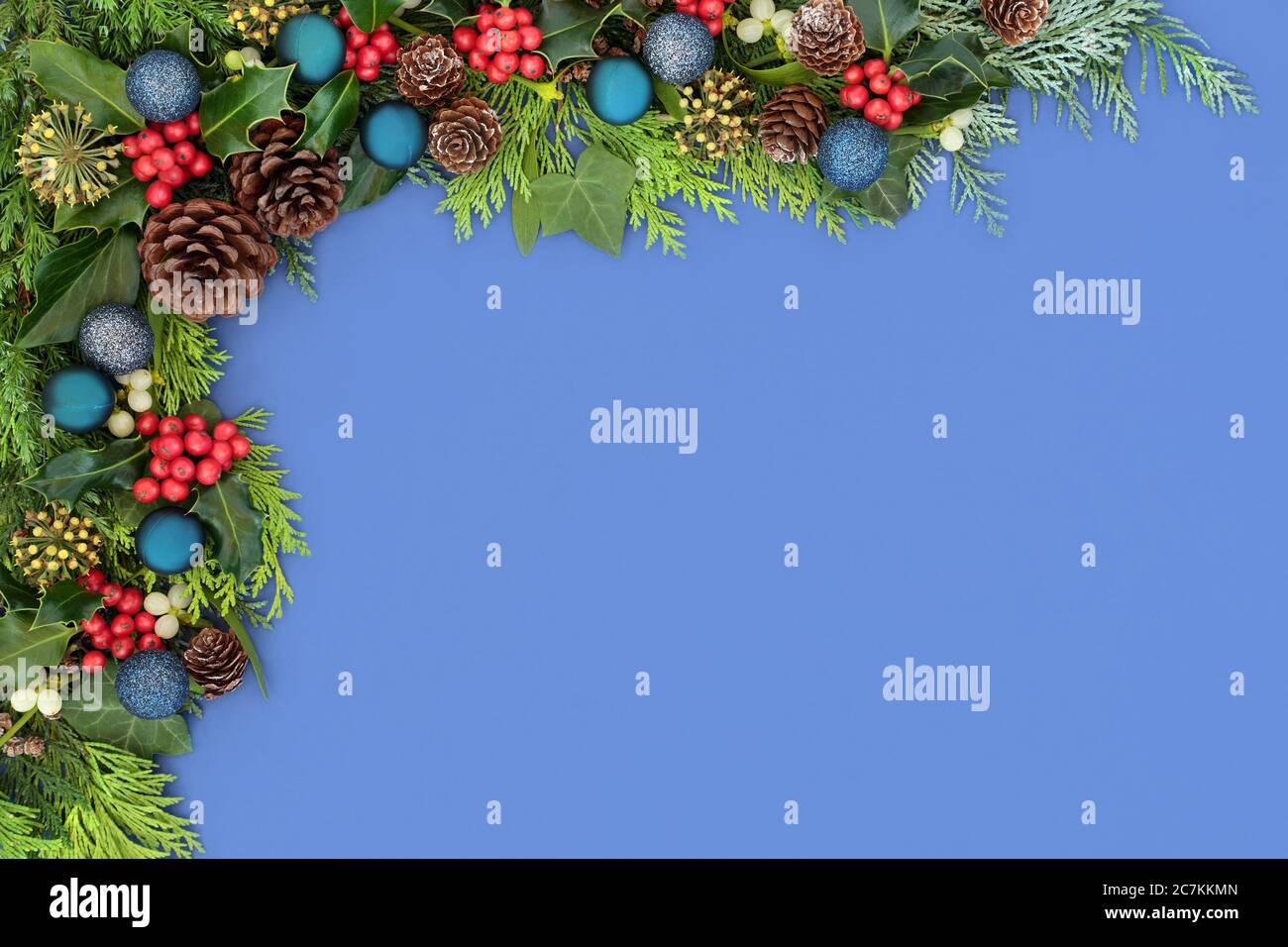 Festive Christmas background border with bauble decorations ...