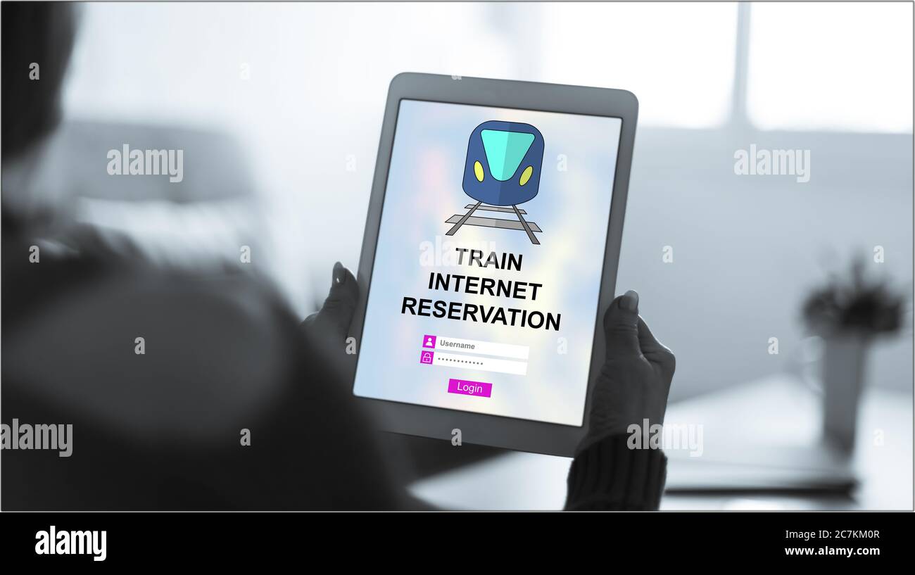 Tablet screen displaying a train internet reservation concept Stock ...