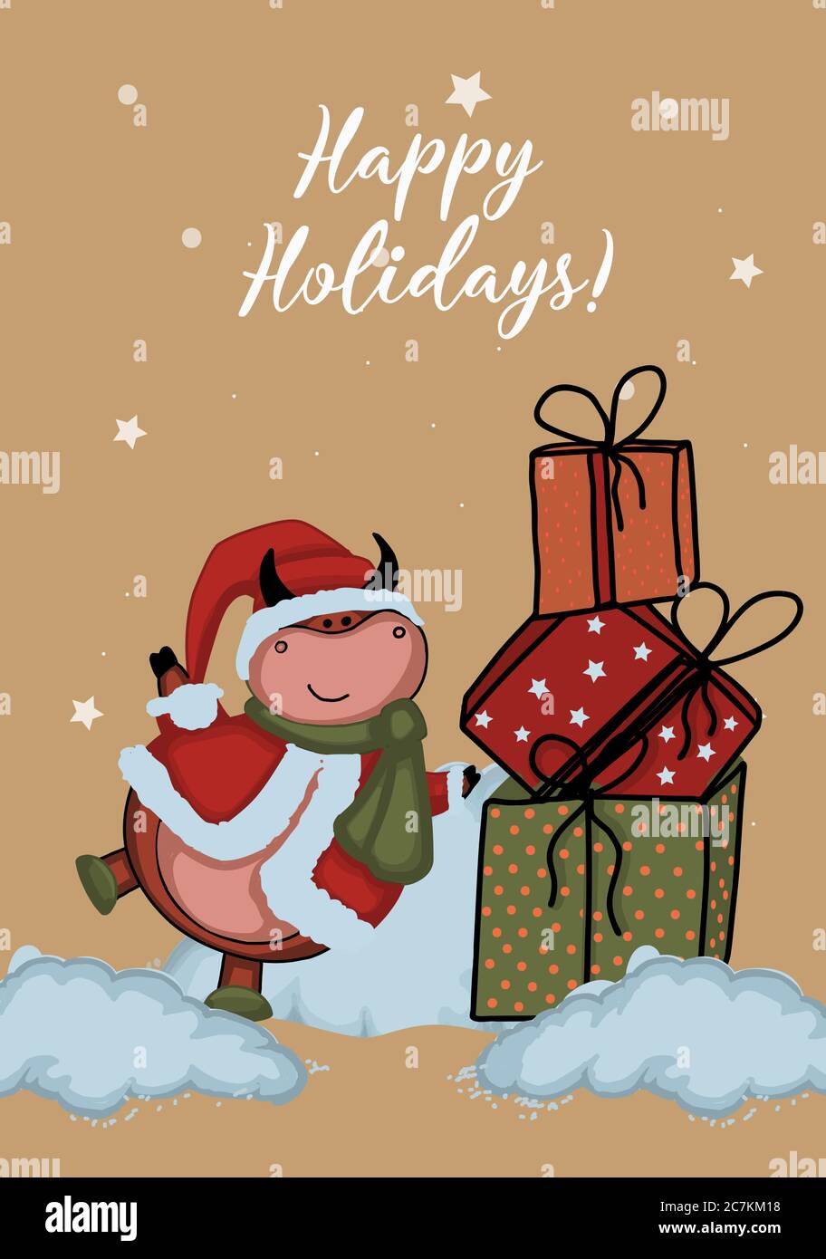 New Year card. year of the bull. Christmas tree. Vector greeting ...