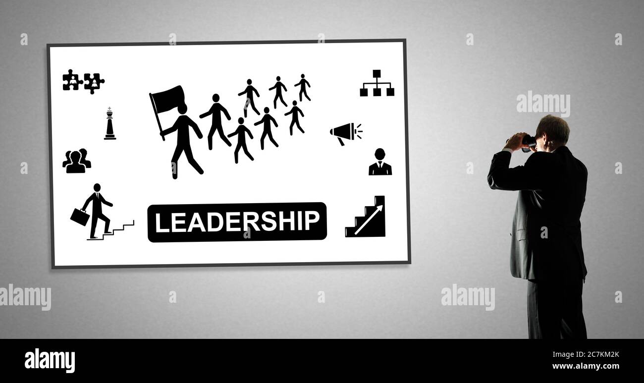 Man looking at leadership concept through binoculars Stock Photo - Alamy