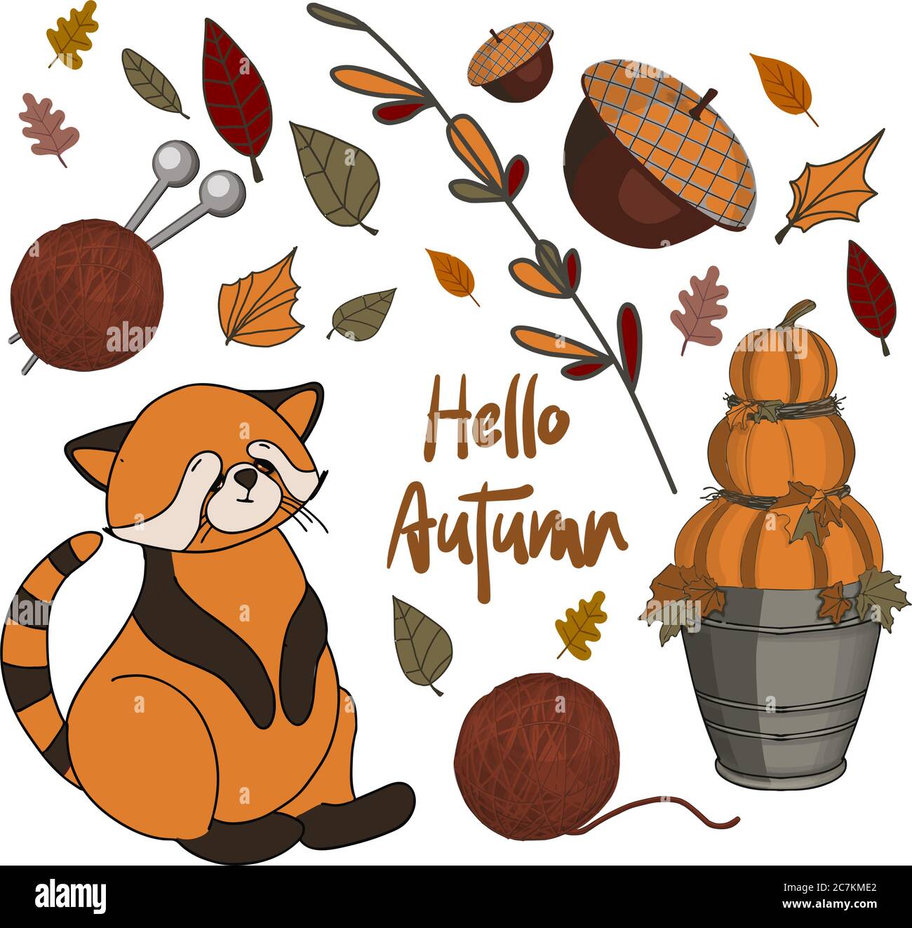 Autumn stickers. Set of cute autumn cartoon characters, plants and food ...