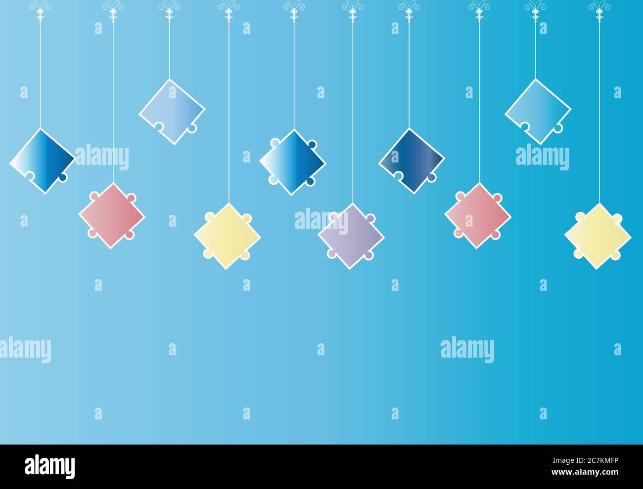horizontal banner with colorful puzzle pieces vector - blue background ...