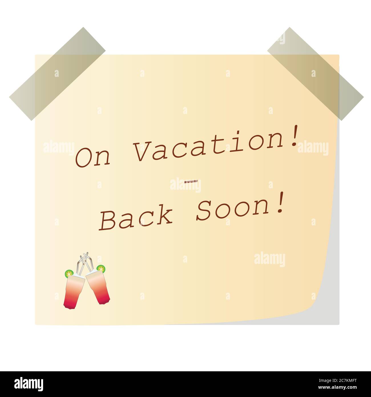 on vacation - back soon post paper note with cocktails - summer concept ...