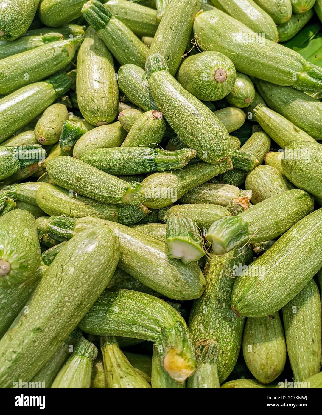 High angle shot of fresh zucchini vegetable in the market Stock Photo ...